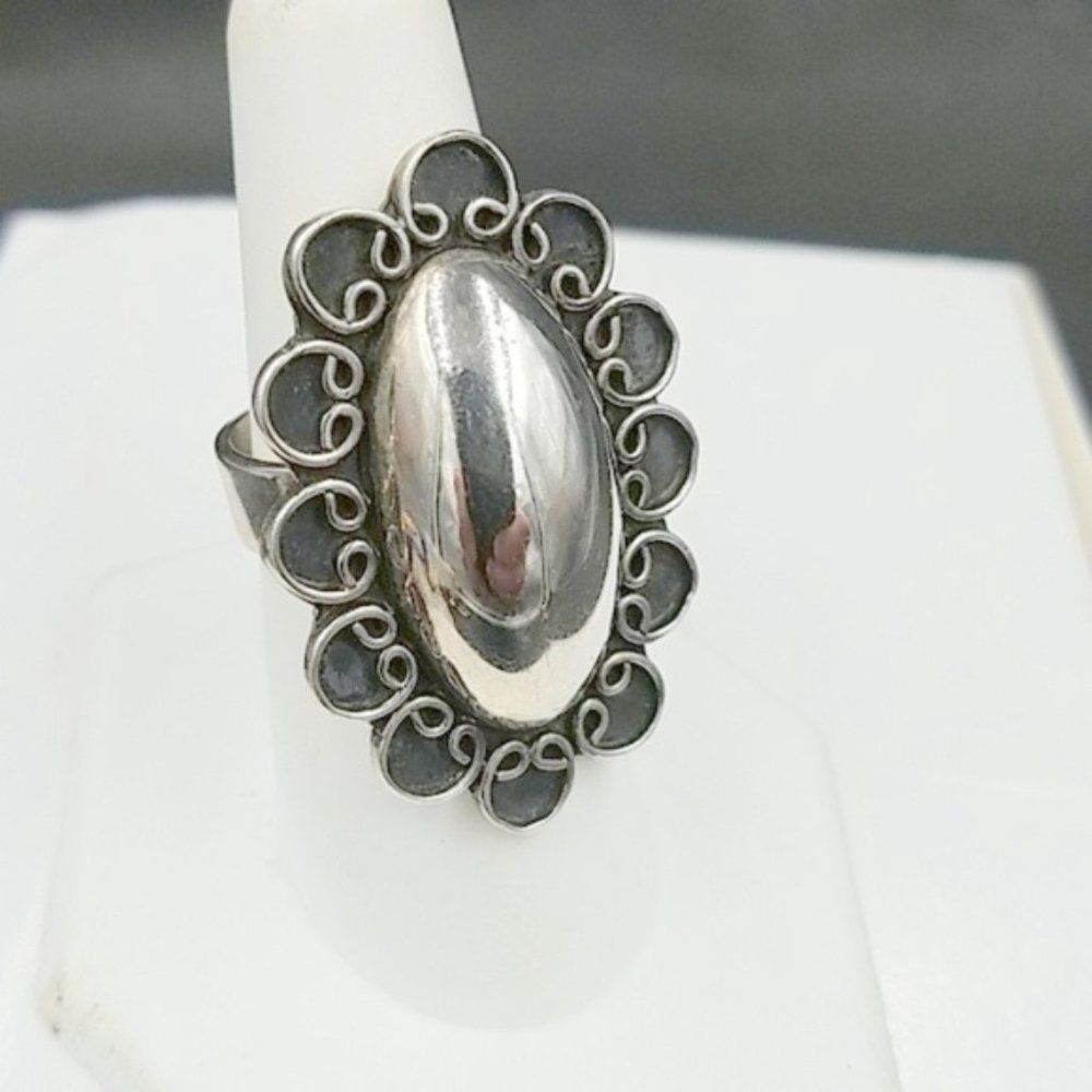 Vintage Sterling Mexico Long Dome Ring - Gem